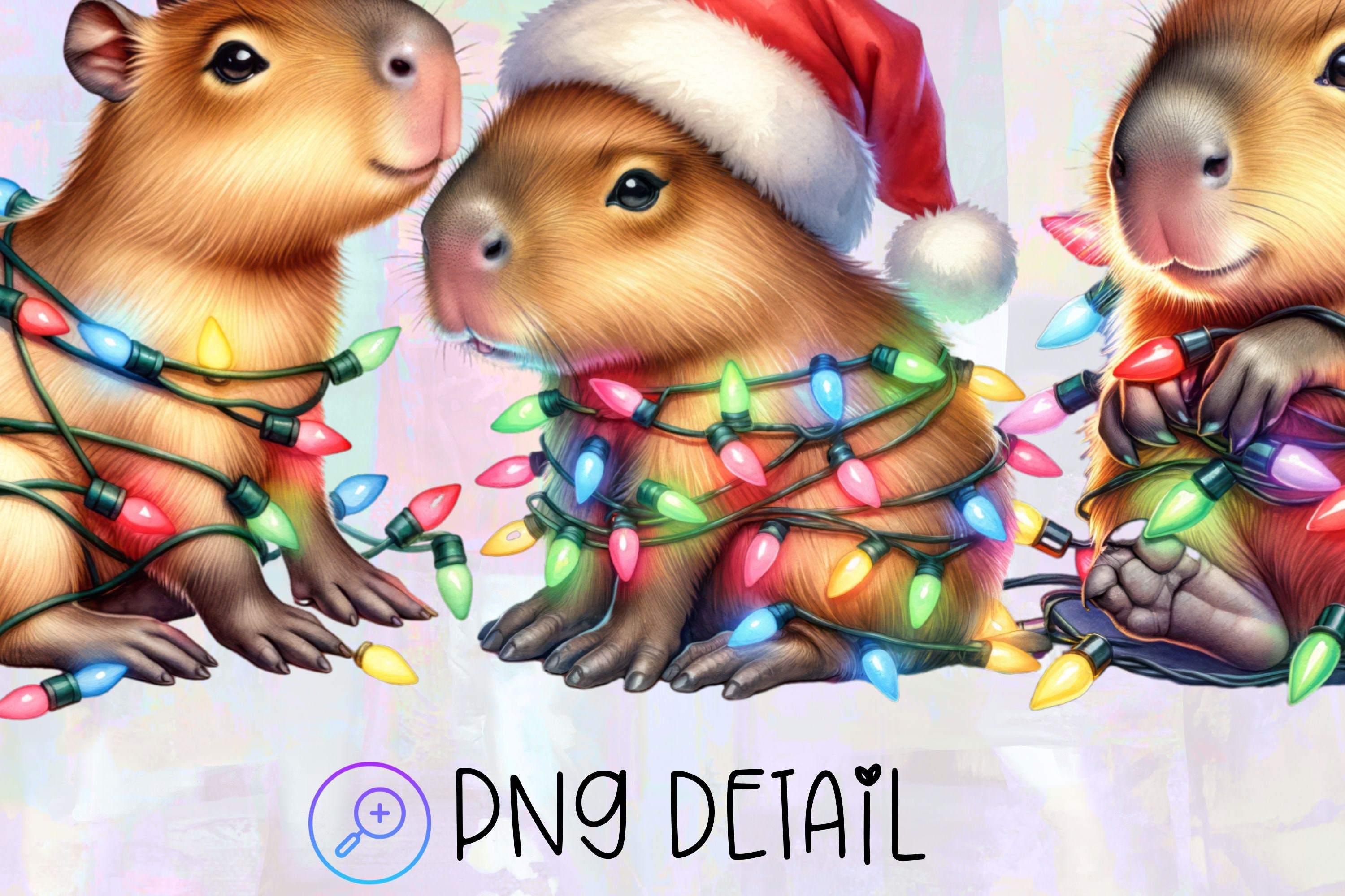 Capybara Wrapped in Christmas Lights RED Christmas Capybara PNG ...