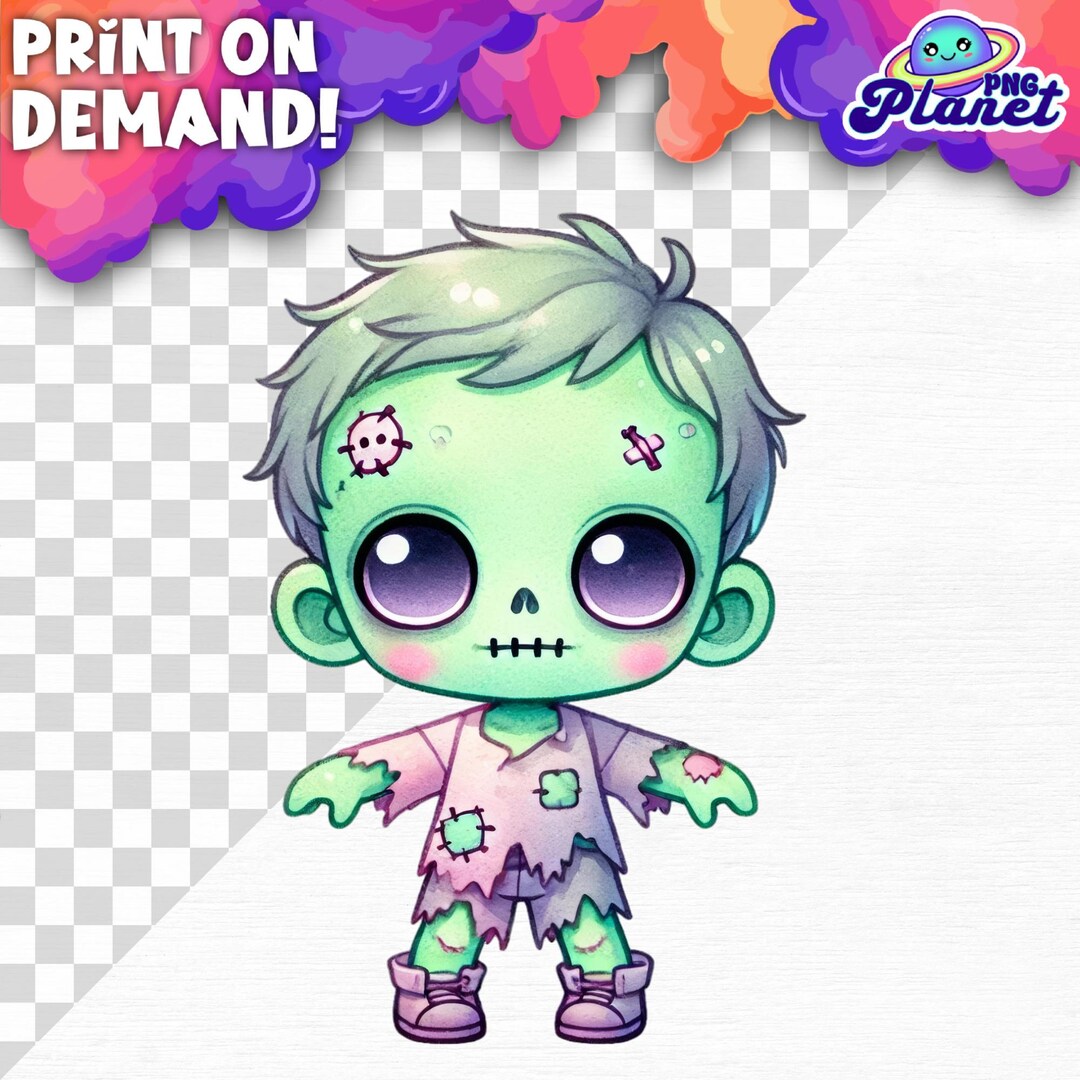 Cute Zombie Watercolor Clipart Halloween Zombie Clipart Cute Halloween ...