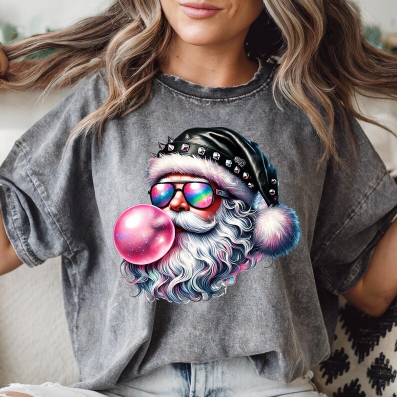 Edgy Santa Blowing Bubble PNG, Funny Santa With Sunglasses Xmas, Edgy ...