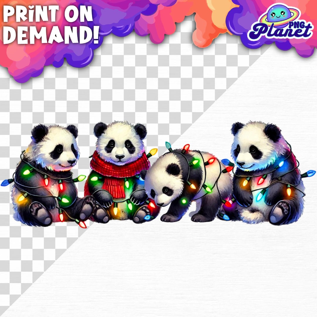 Pandas Wrapped in Christmas Lights Christmas Panda Bears PNG Christmas ...