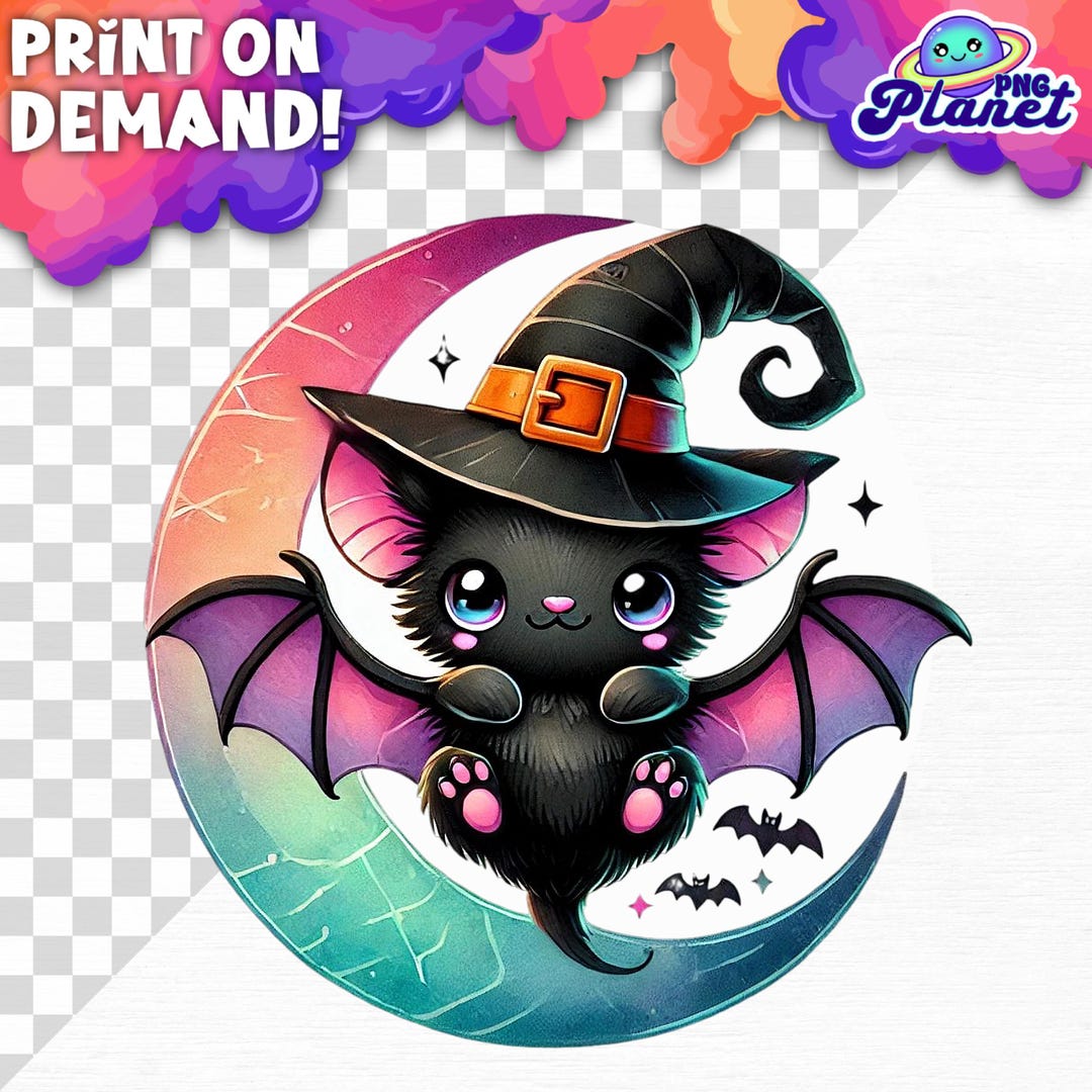 Kitty Bat Sublimation PNG Halloween Pink Purple Teal Halloween Clipart ...