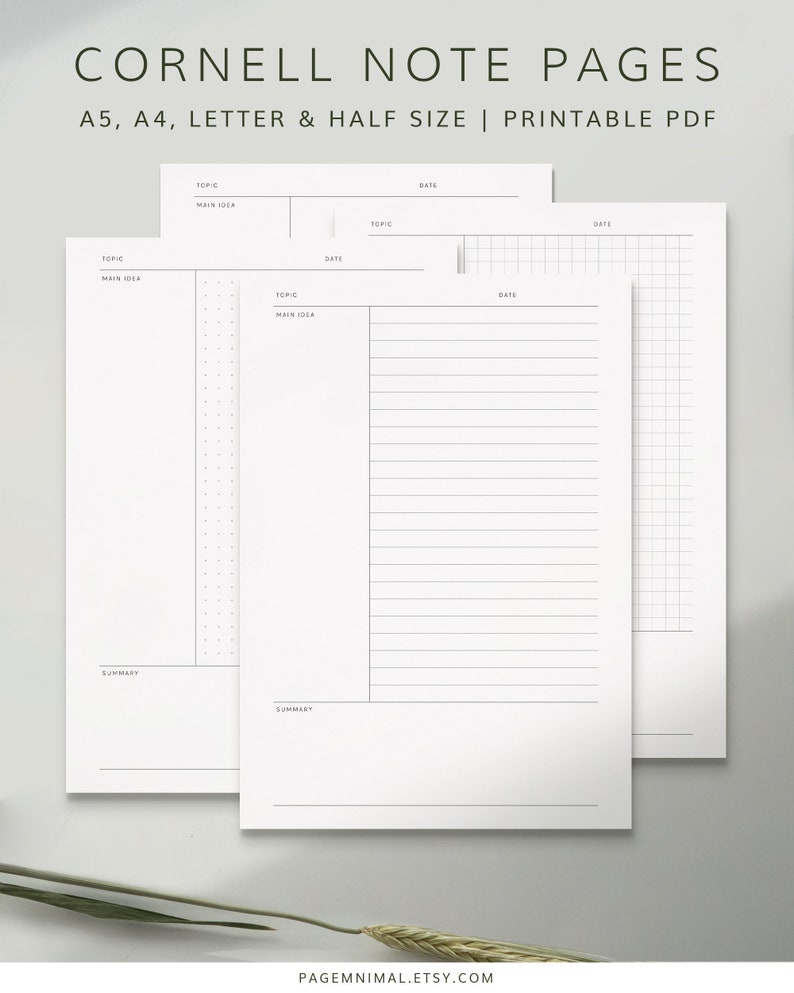 Printable Cornell Note Template PDF | Productivity Note Taking Method ...