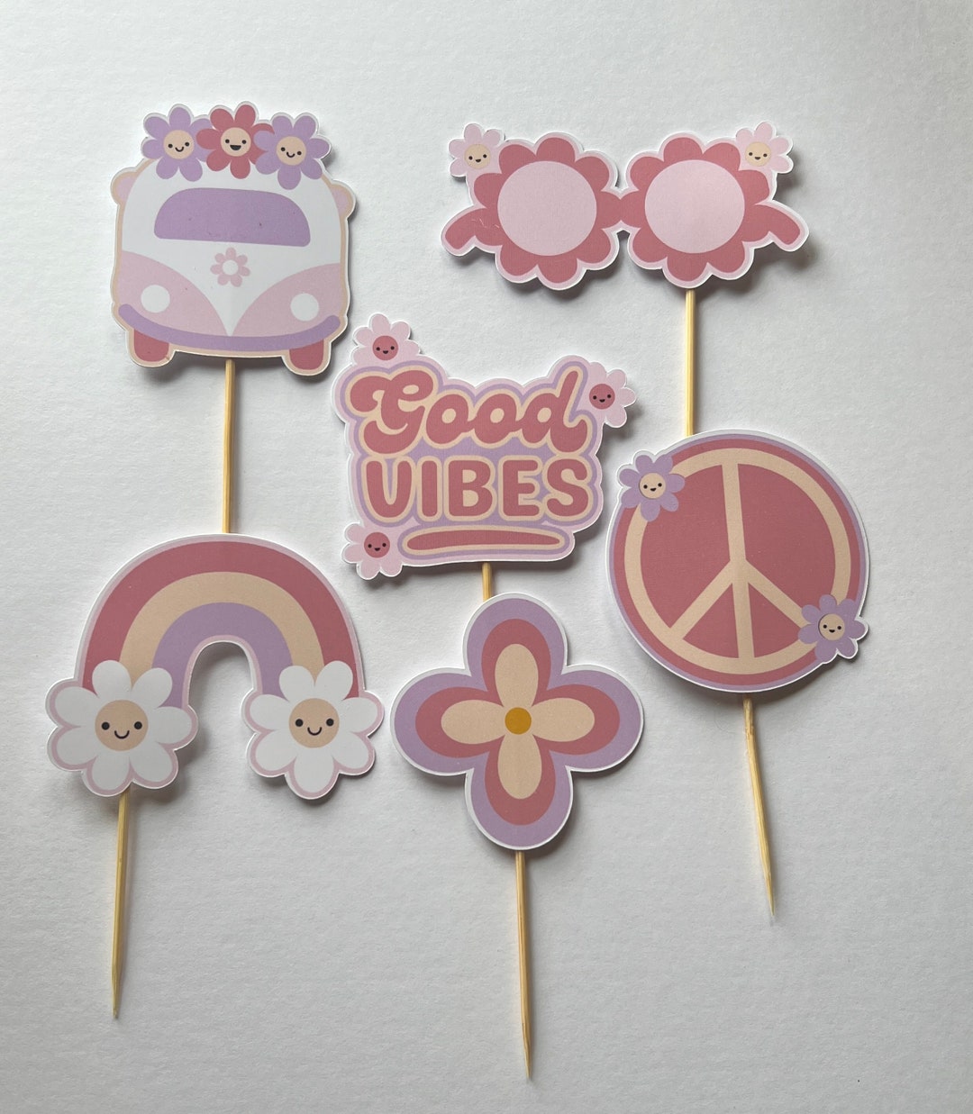 Hippy Theme Cupcake Toppers - Birthday Decorations | Flower Power | Two ...