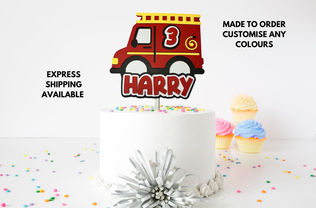 Fire Engine Cake Topper - Birthday Decorations | Fireman Party Decor ...