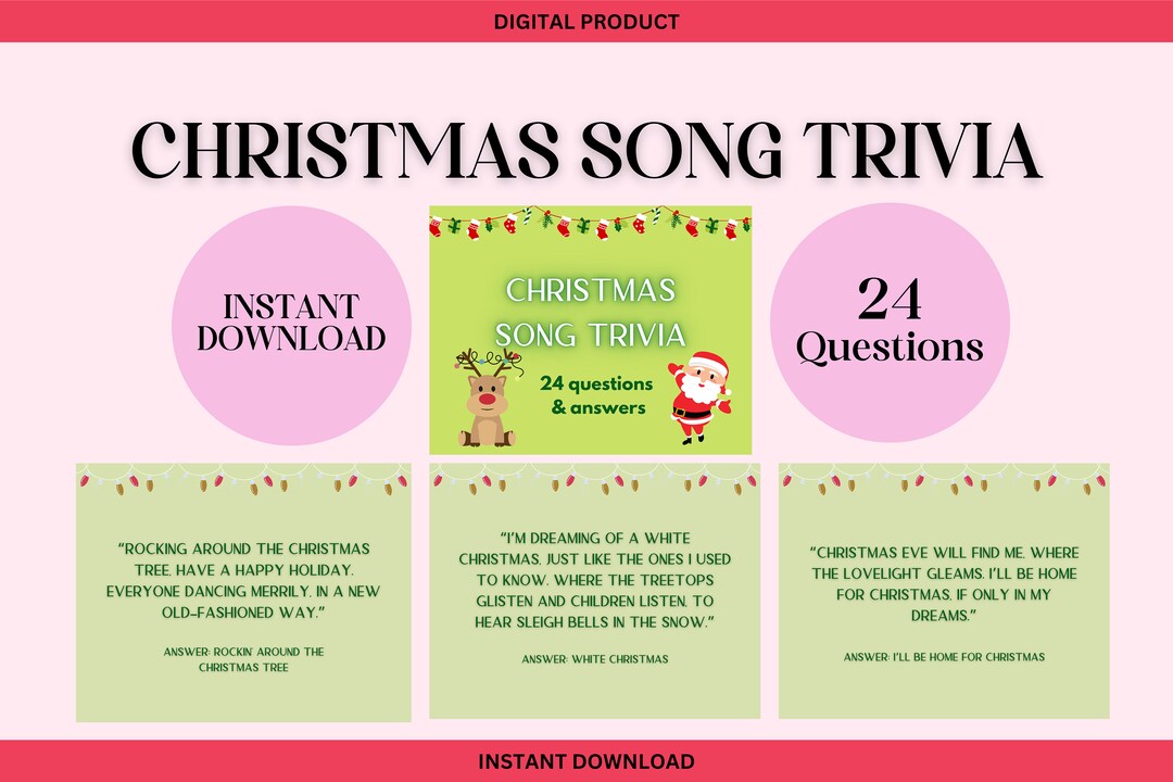 Christmas Song Trivia Quiz DIGITAL DOWNLOAD - 24 Questions | Printable ...