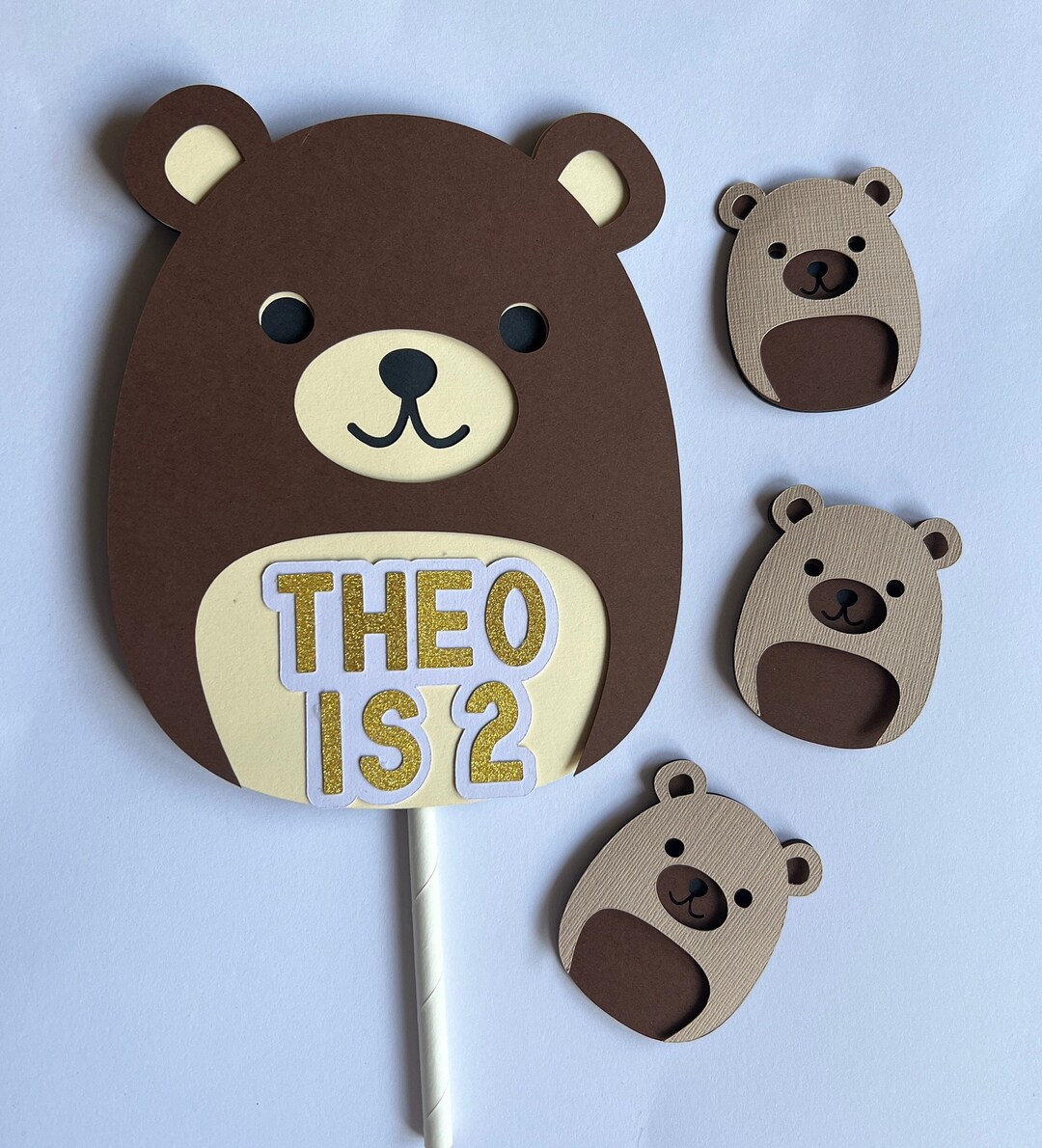 Cute Bear Cake Topper Birthday Party, Baby Shower Teddy Bear Theme Card ...