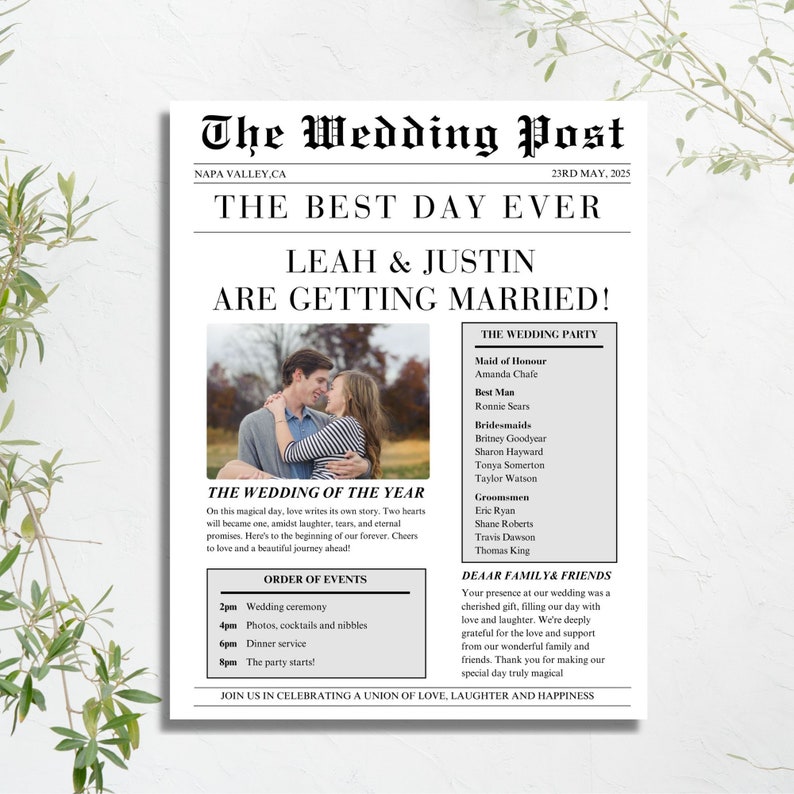Newspaper Wedding Program Template Editable Wedding Newspaper - Etsy Canada