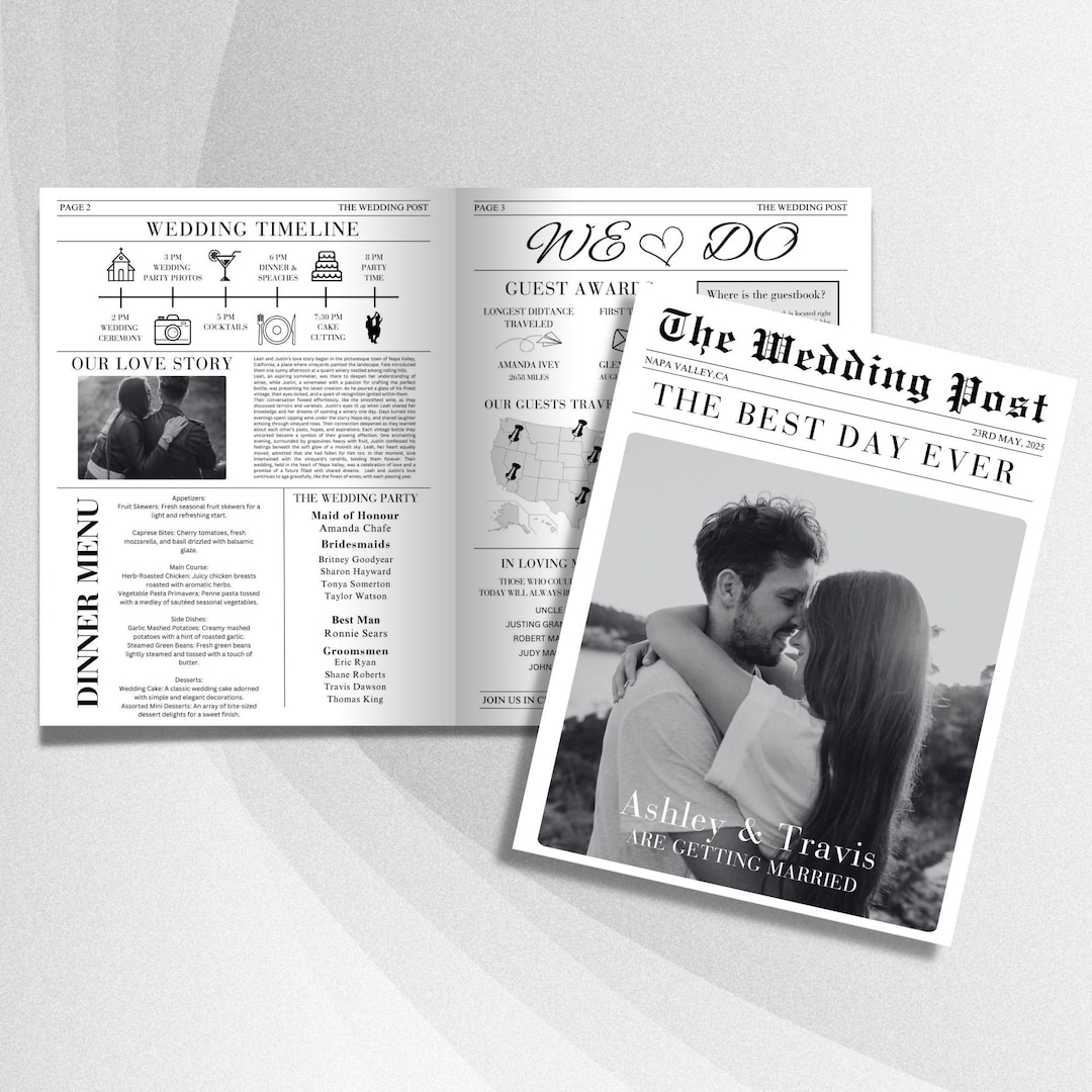 Newspaper Wedding Program Template, Editable Wedding Newspaper Program ...