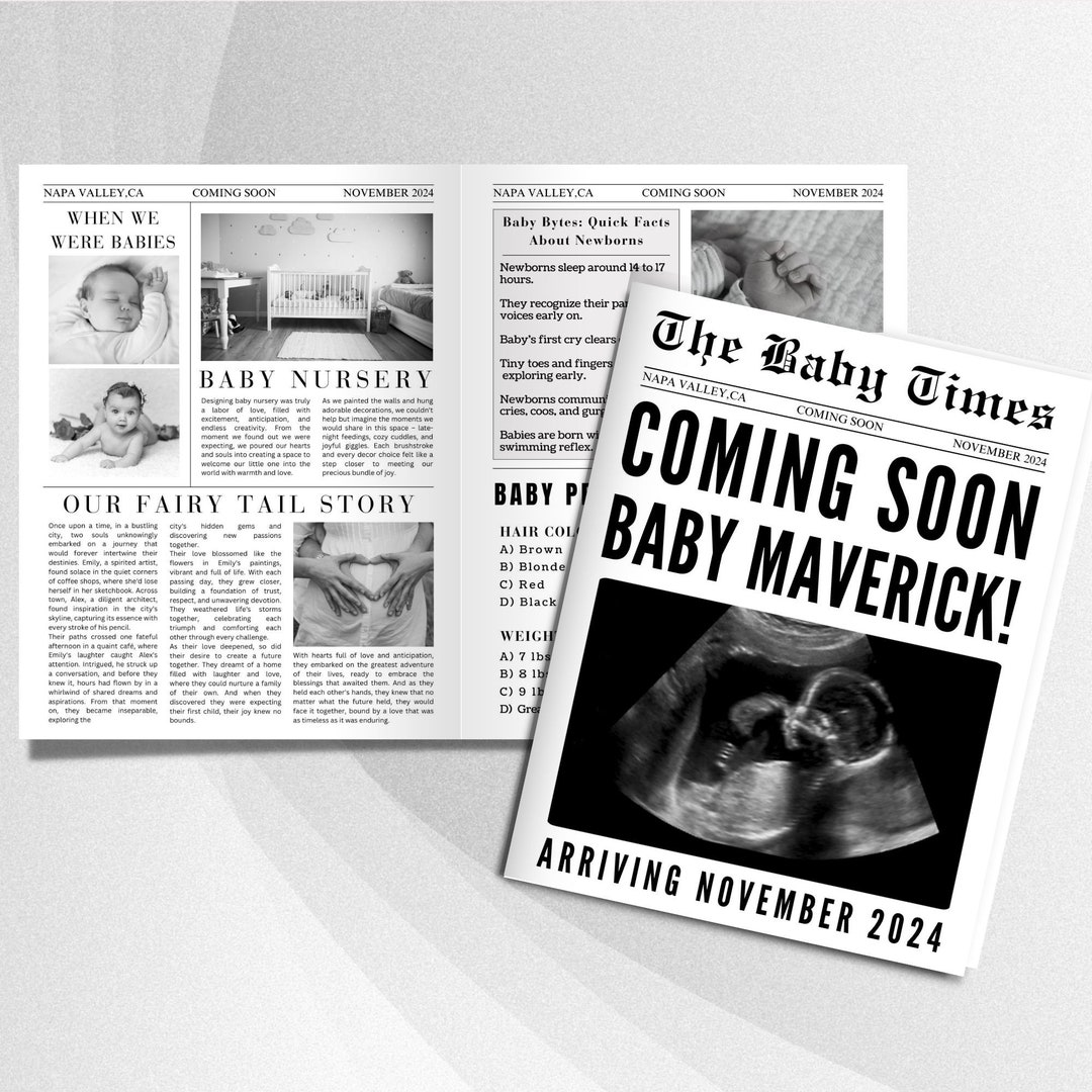 Newspaper Baby Announcement, Pregnancy Announcement Reveal Custom ...
