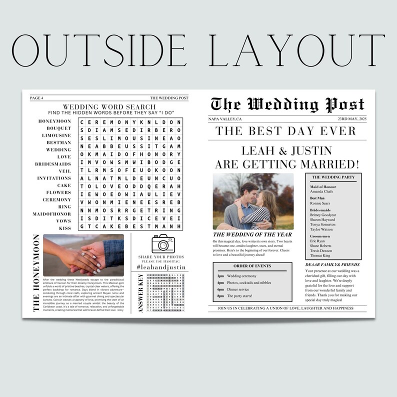 Newspaper Wedding Program Template Editable Wedding Newspaper - Etsy