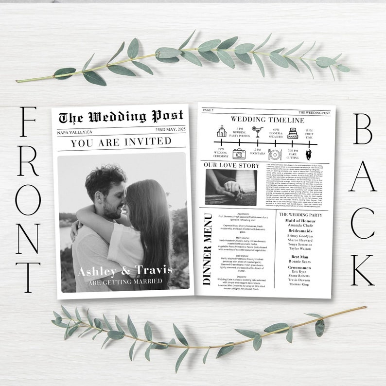 Newspaper Wedding Invitation Template, Newspaper Invitations, Editable ...