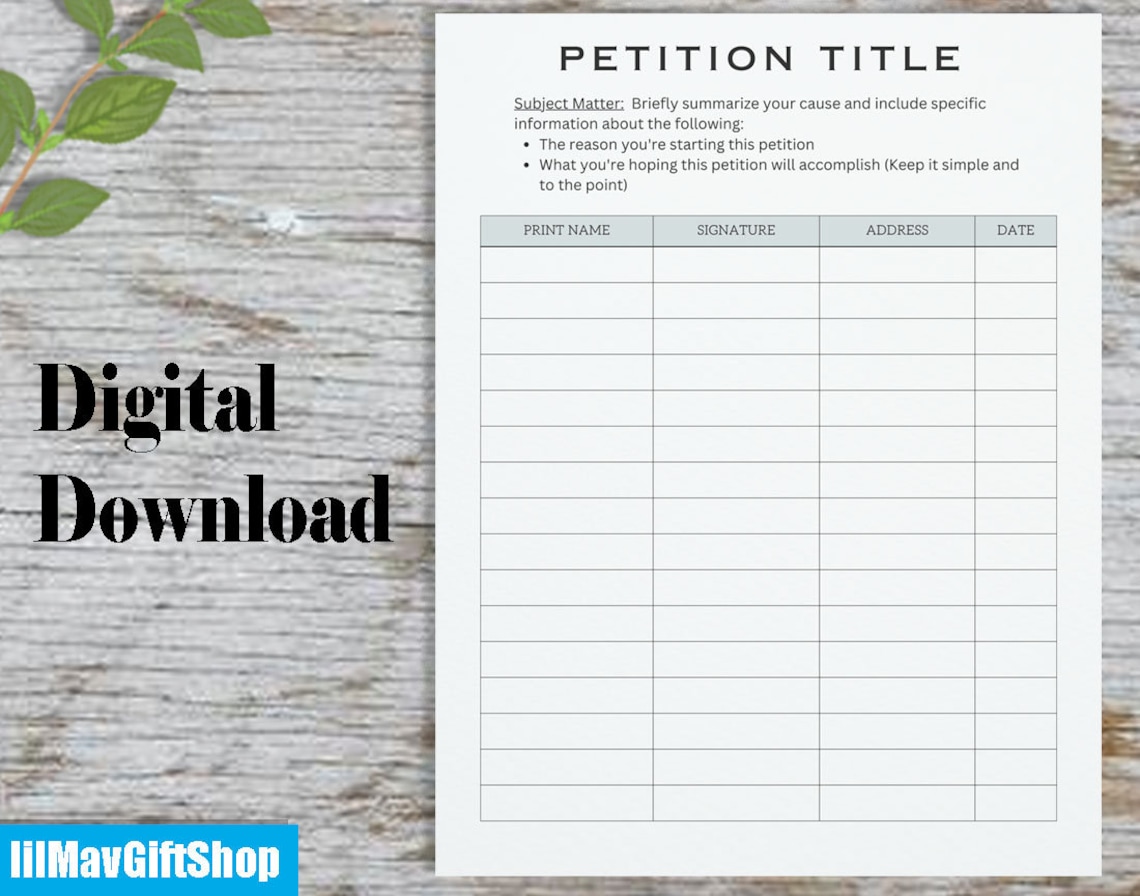 Petition Template Editable Digital Download Canva, Petition Sign up ...