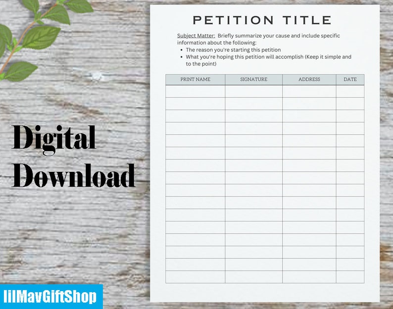 Petition Template Editable Digital Download Canva, Petition Sign up ...