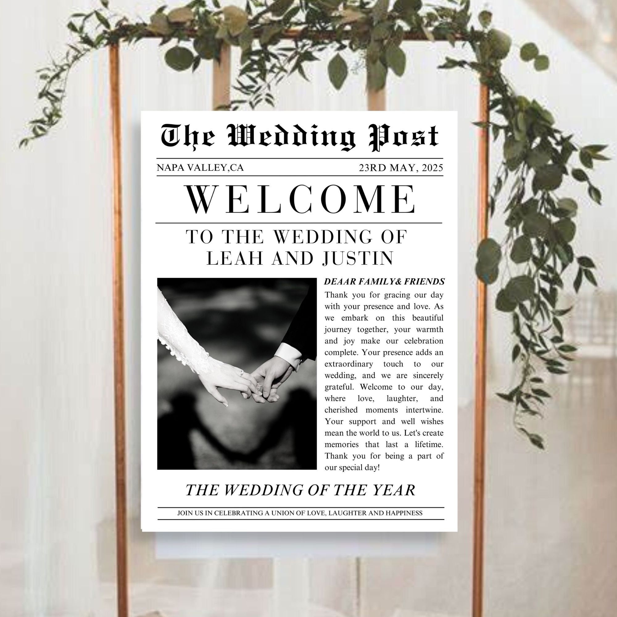 Newspaper Wedding Welcome Sign Template, 18x24 Newspaper Style Welcome ...