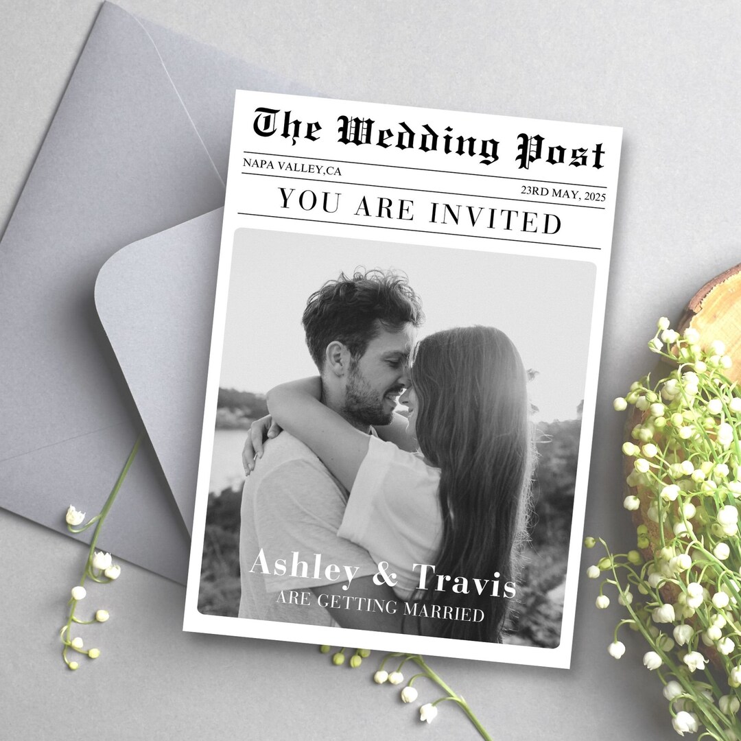 Newspaper Wedding Invitation Template, Newspaper Invitations, Editable ...