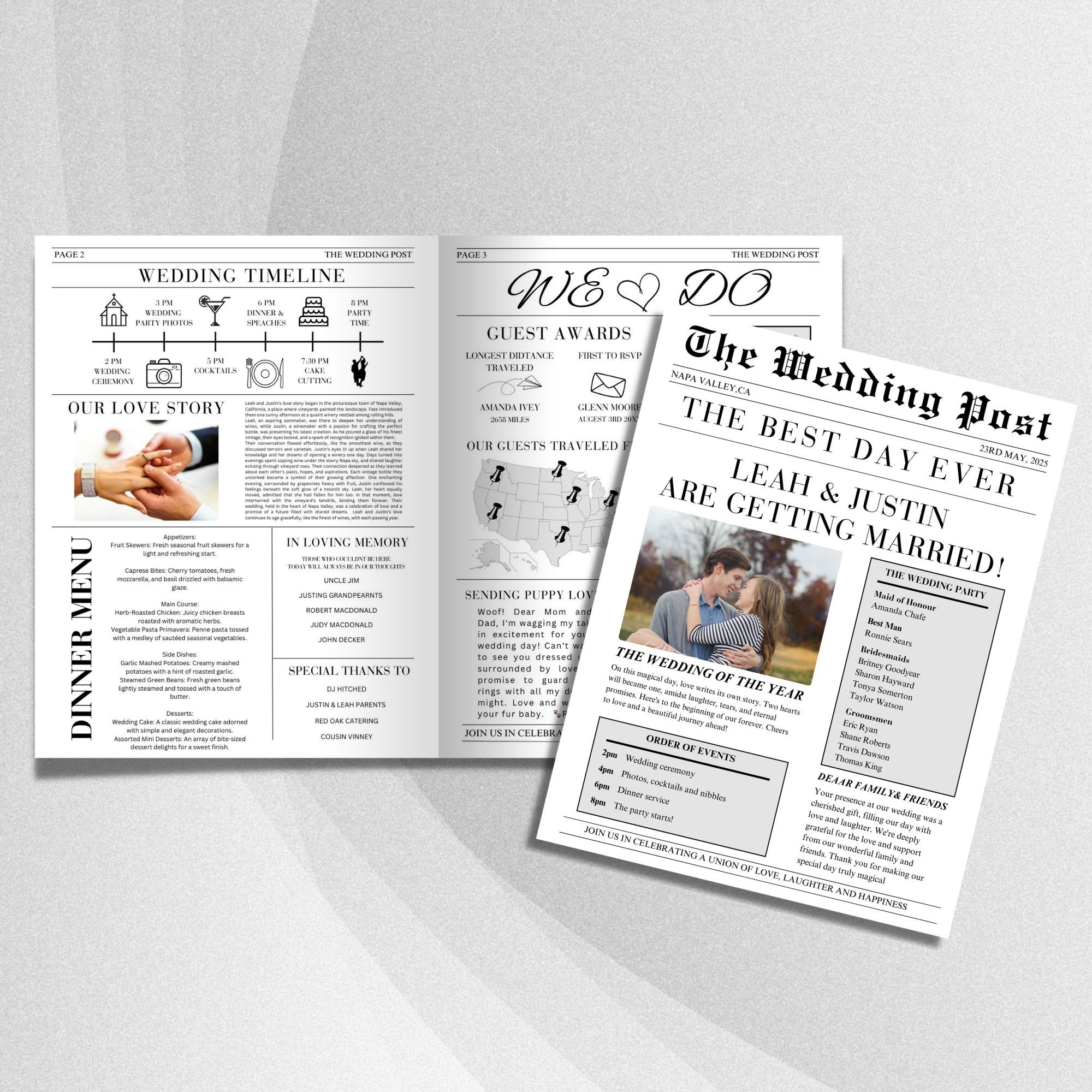 Newspaper Wedding Program Template Editable Wedding Newspaper - Etsy Canada