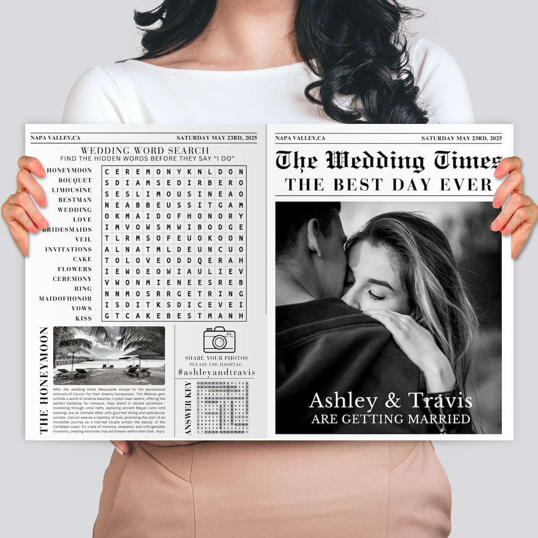 Large Newspaper Wedding Program Template, Editable Wedding Newspaper ...