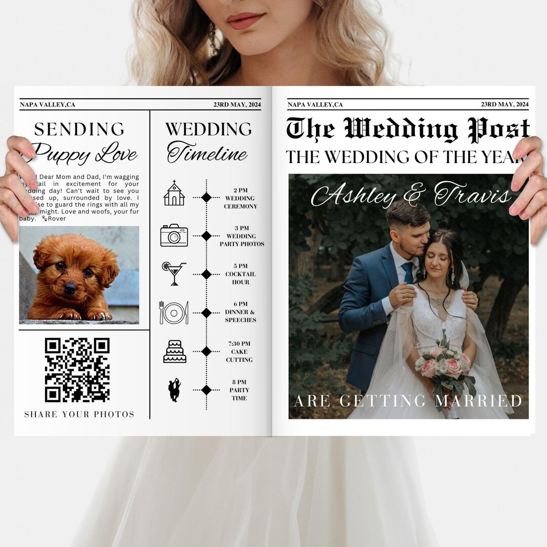 Newspaper Wedding Program Template, Editable Wedding Newspaper Program ...