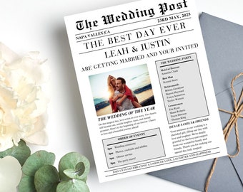 Newspaper Wedding Invitation Template, Newspaper Invitations, Editable ...