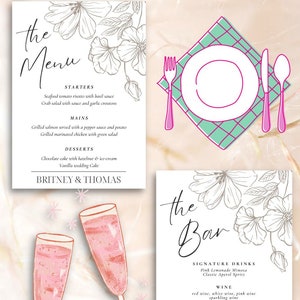 Floral Wedding Dinner and Bar Menu Template, DYI Minimalist Menus ...