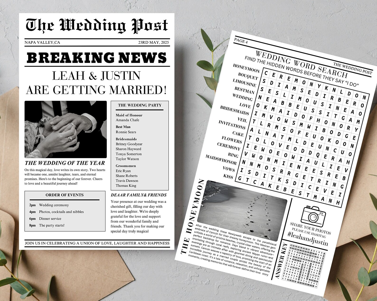 Newspaper Wedding Program Template, Editable Wedding Newspaper Program ...