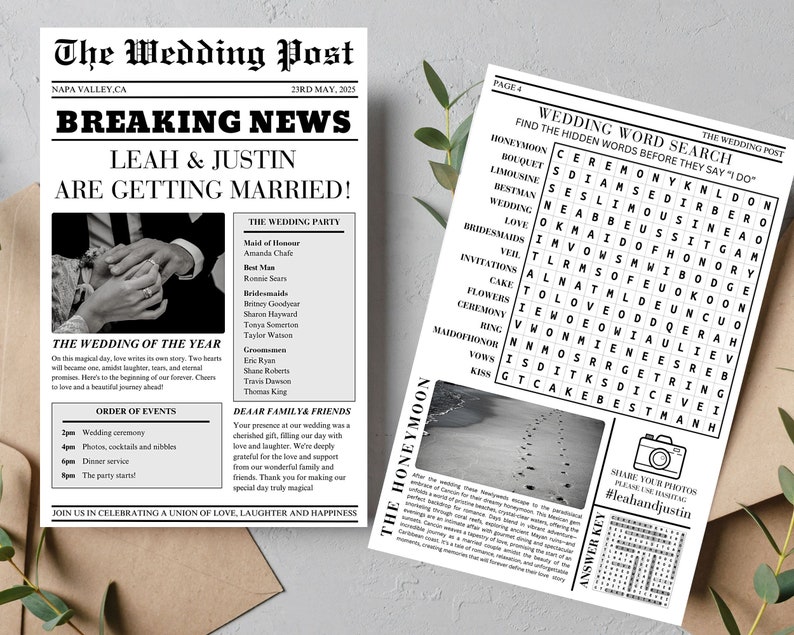 Newspaper Wedding Program Template Editable Wedding Newspaper - Etsy
