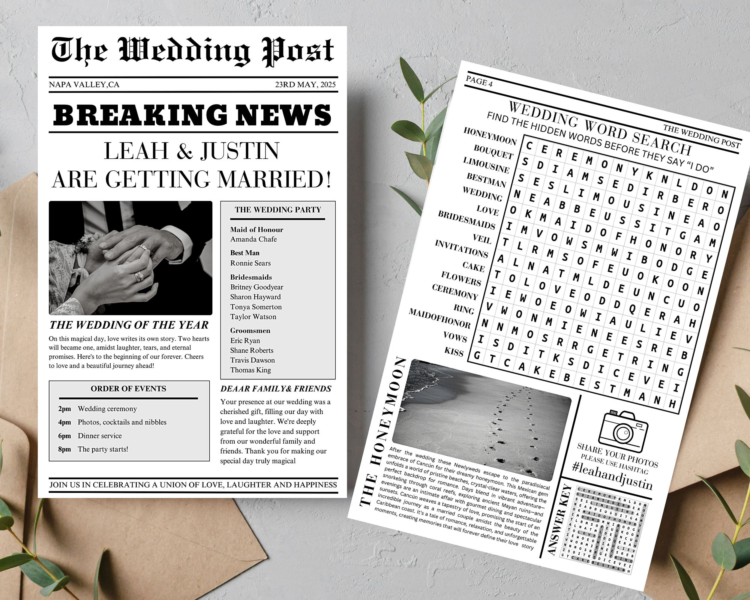 Newspaper Wedding Program Template Editable Wedding Newspaper - Etsy