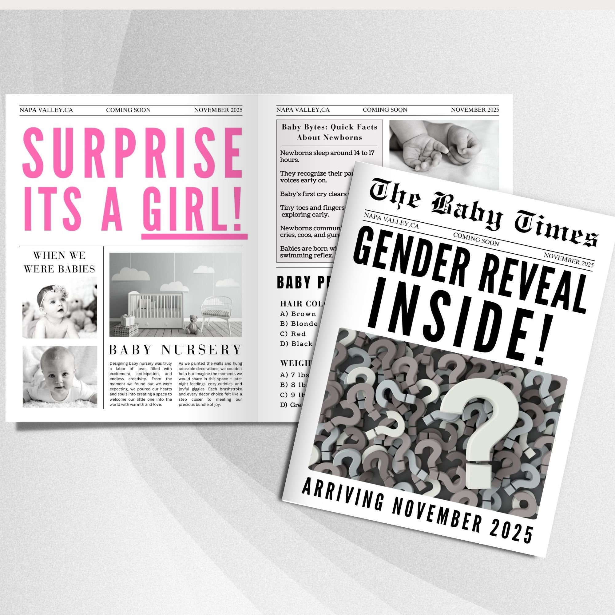 Gender Reveal Announcement, Newspaper Pregnancy Announcement, Baby on ...