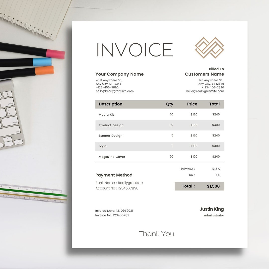 Invoice Template, Modern and Professional Invoice , Business Invoice ...