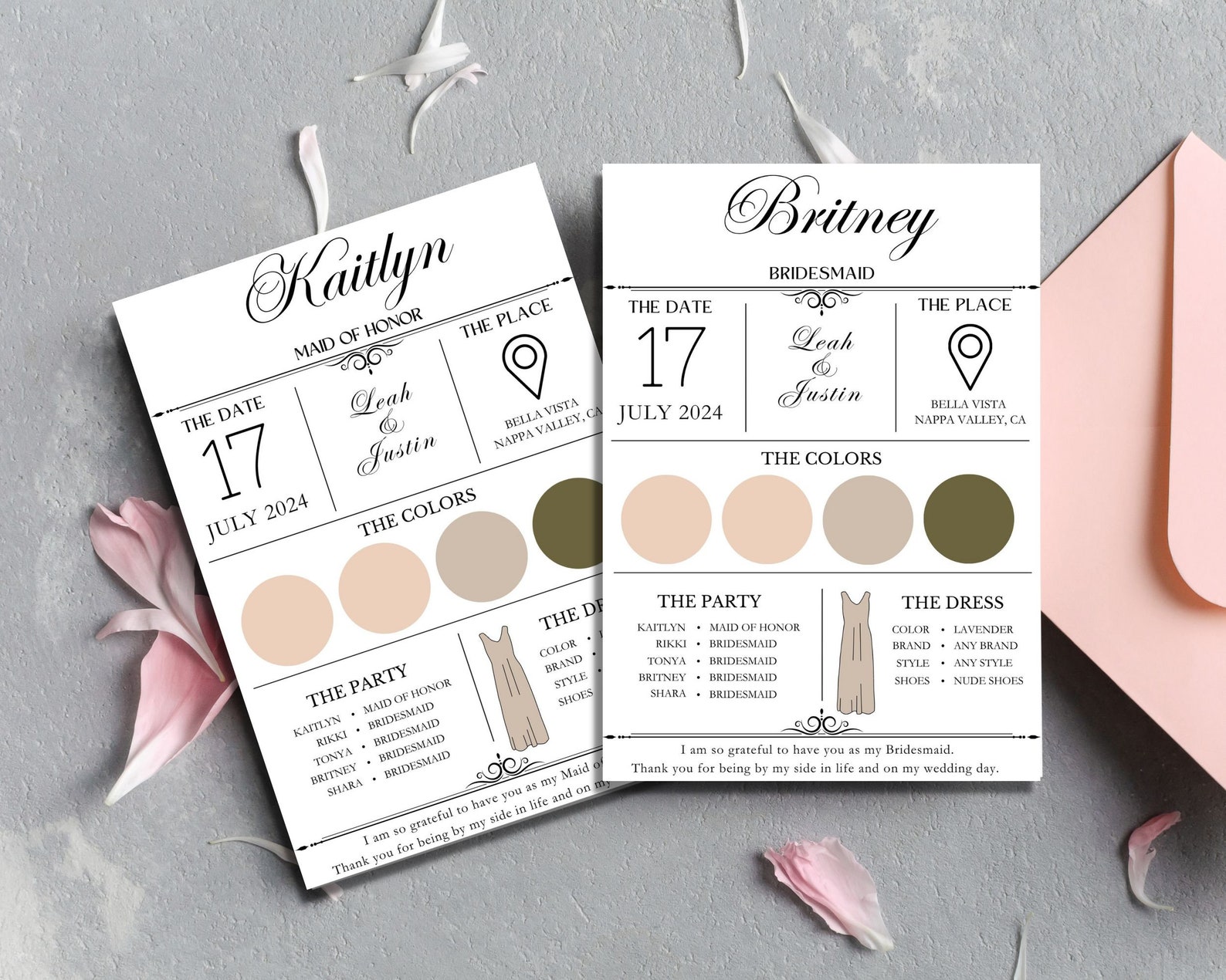 Bridesmaid Info Card Template, Editable Bridal Party Info Card, Modern ...