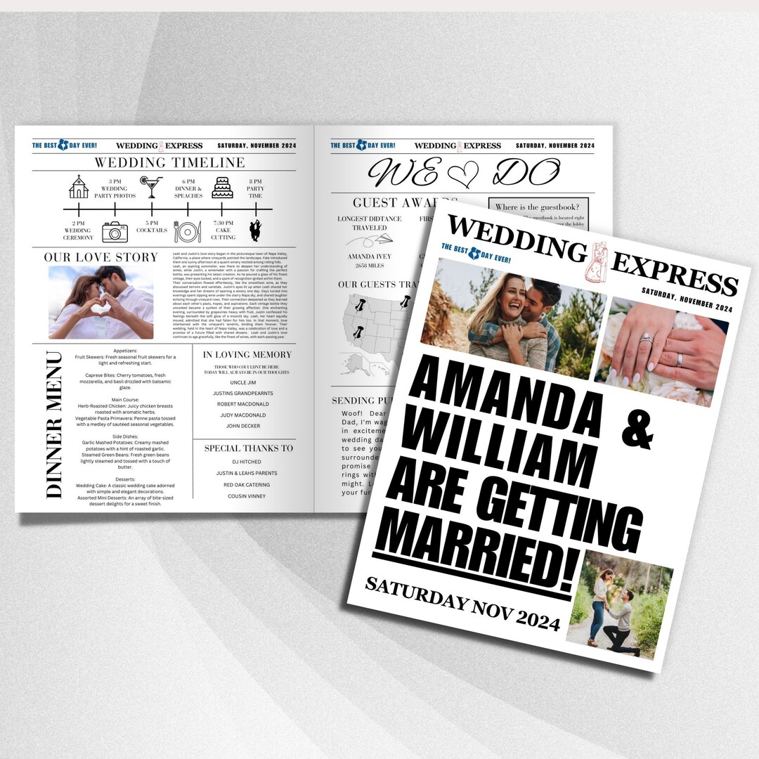 Newspaper Wedding Program Template, Editable Wedding Newspaper Program ...