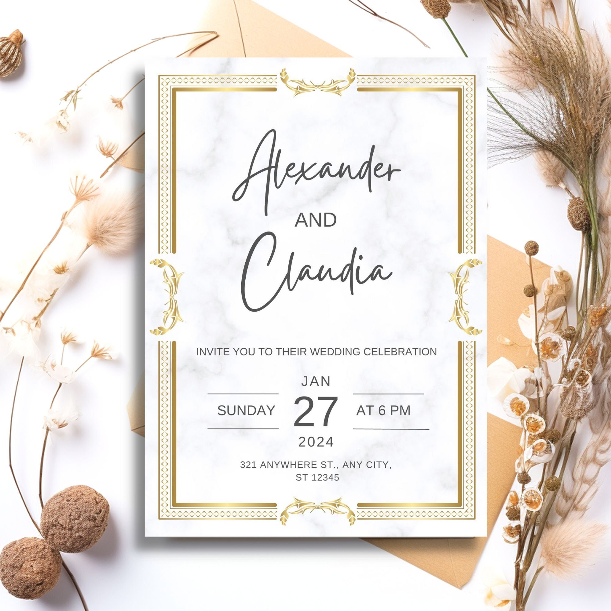 Modern Wedding Invitations Template Minimalist Invitation - Etsy