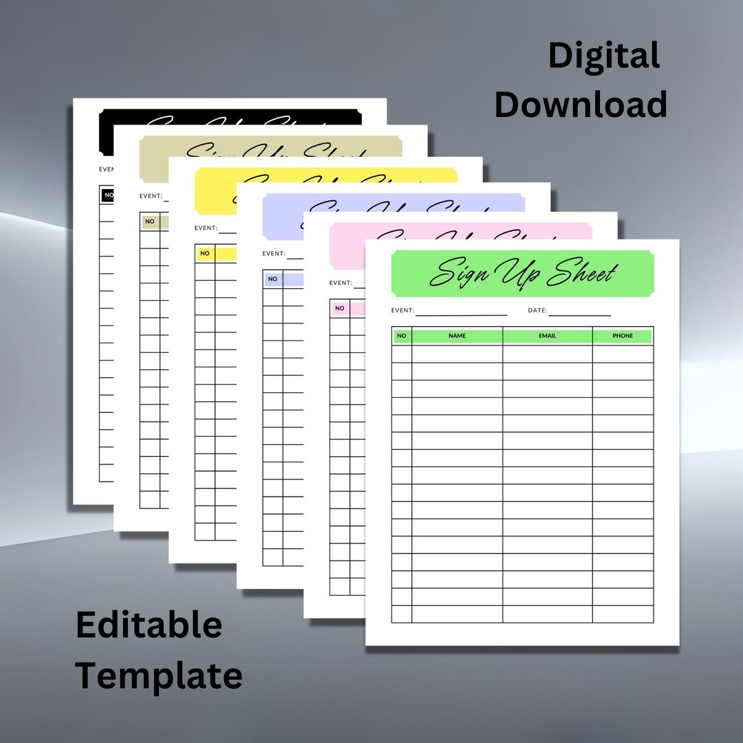 Editable Sign up Sheet Template, Printable Sign up Template, Sign up ...