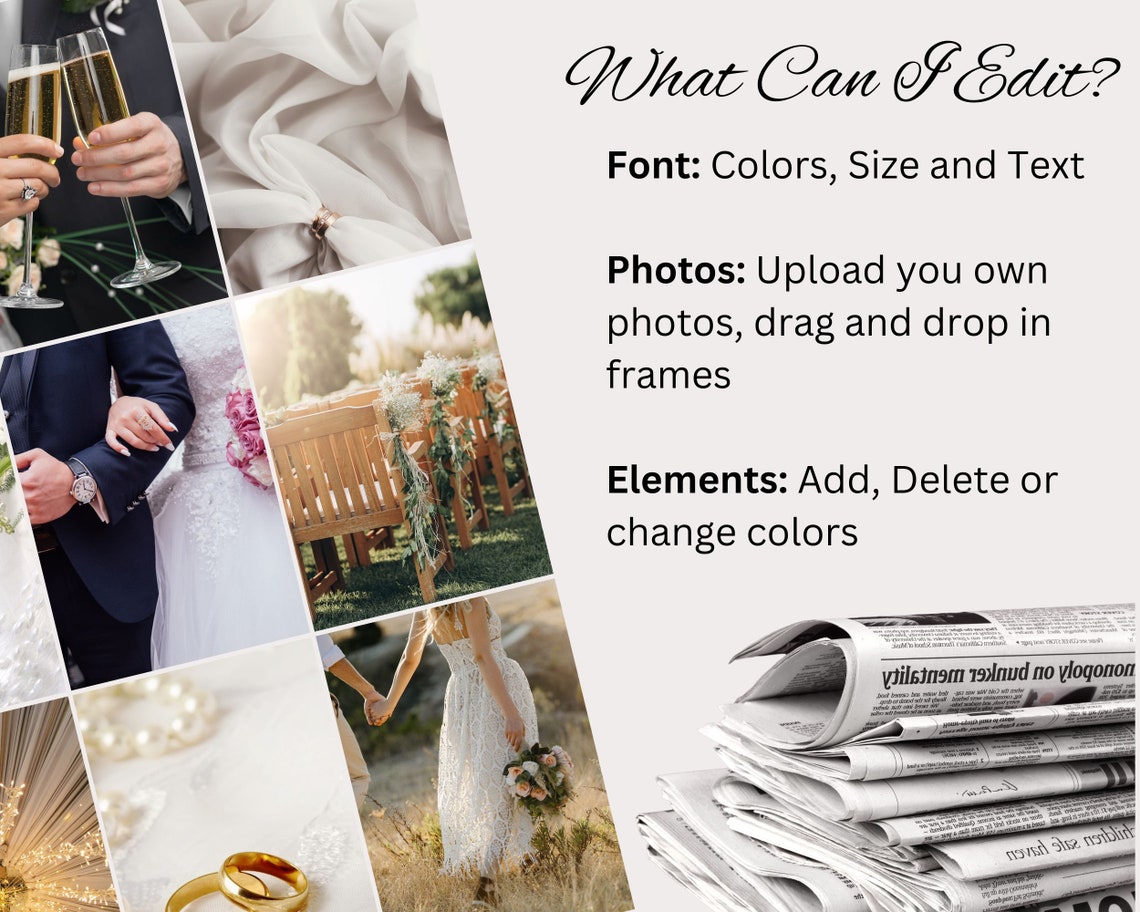 Newspaper Wedding Invitation Template, Newspaper Invitations, Editable ...