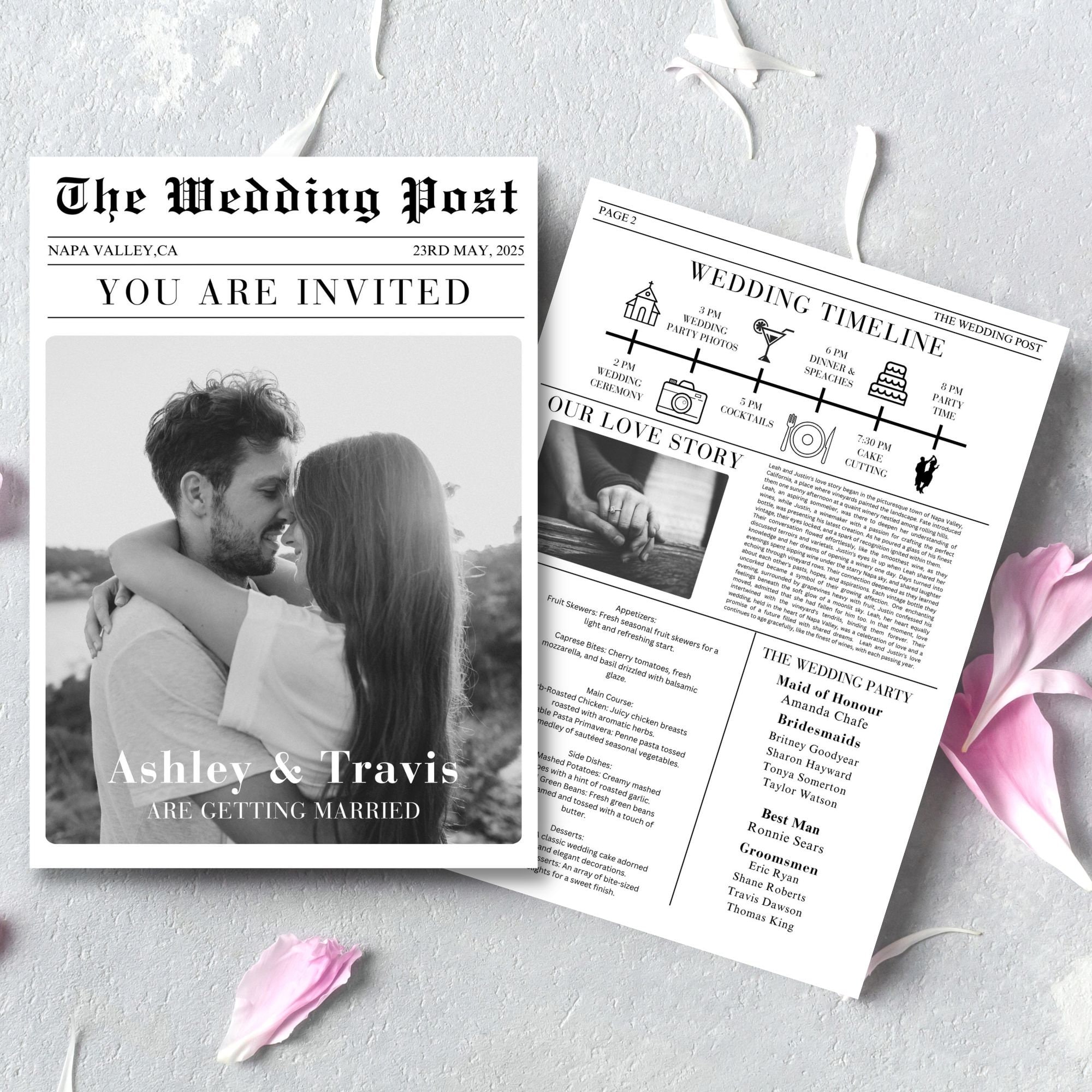 Newspaper Wedding Invitation Template, Newspaper Invitations, Editable ...