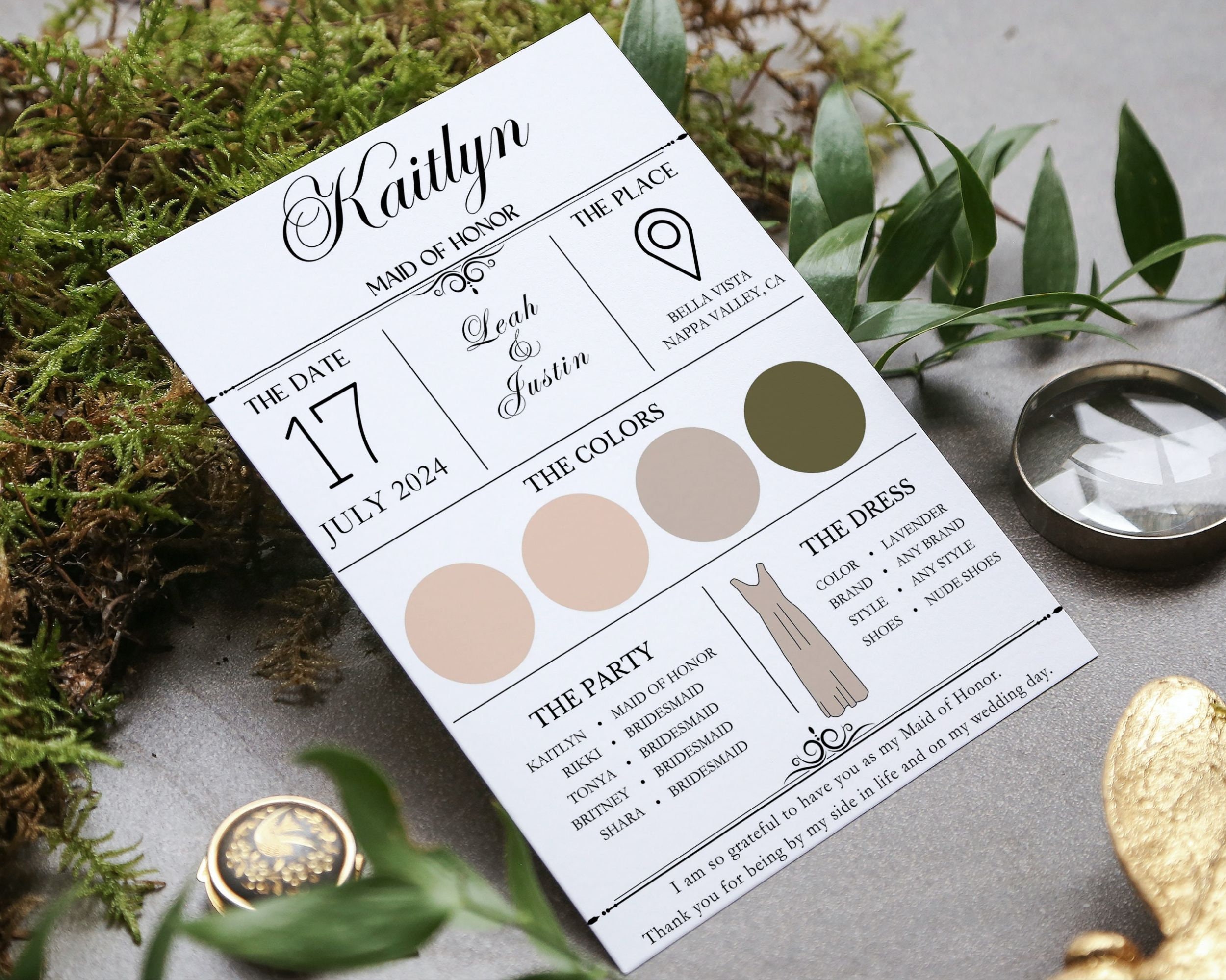 Bridesmaid Info Card Template, Editable Bridal Party Info Card, Modern ...