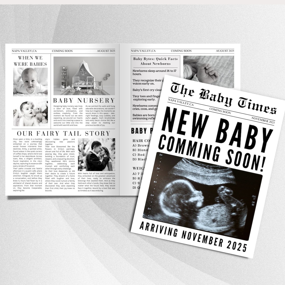New Baby Announcement Newspaper, Baby on the Way Pregnancy Reveal ...