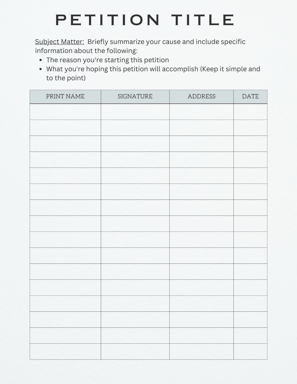 Petition Template Editable Digital Download Canva, Petition Sign up ...