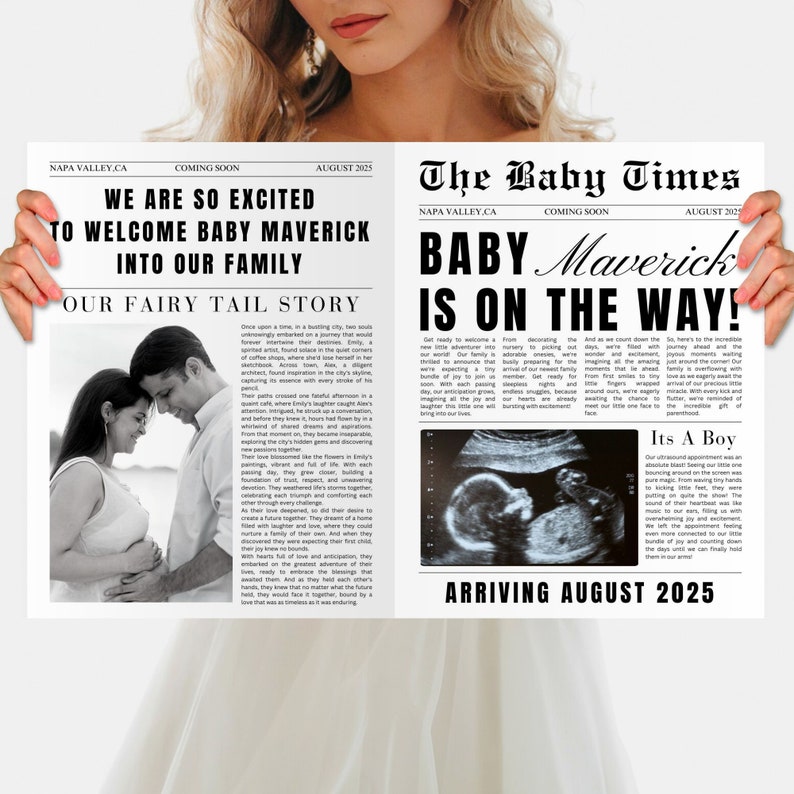 Newspaper Pregnancy Announcement Template, Large Newspaper Baby ...