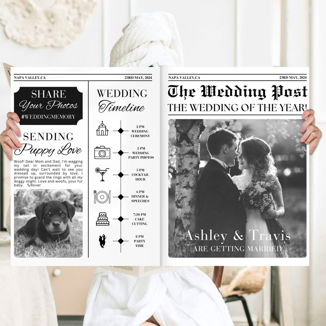 Newspaper Wedding Program Template, Editable Wedding Newspaper Program ...