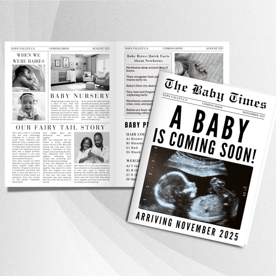 A New Baby Announcement Newspaper, Baby on the Way Pregnancy Reveal ...