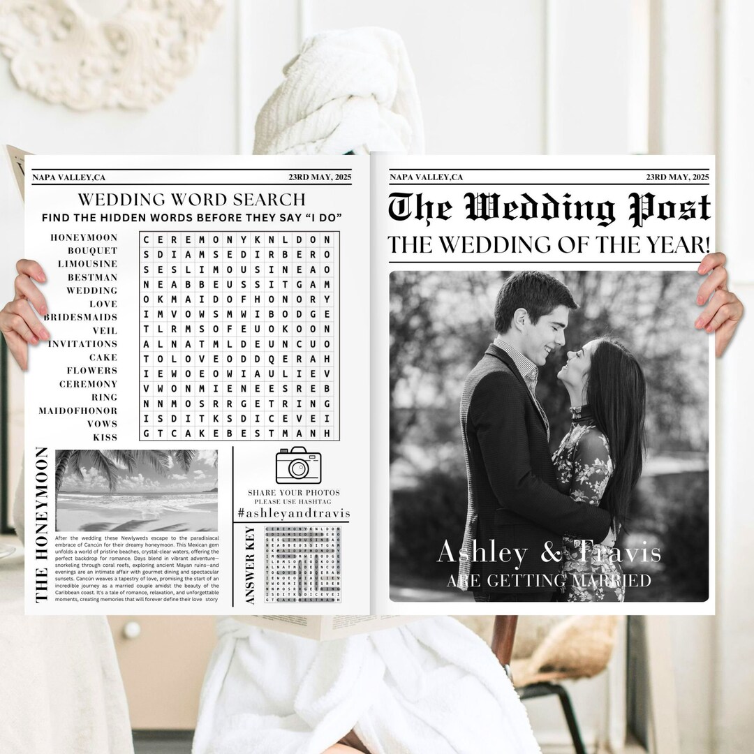 Large Newspaper Wedding Program Template, Editable Wedding Newspaper ...