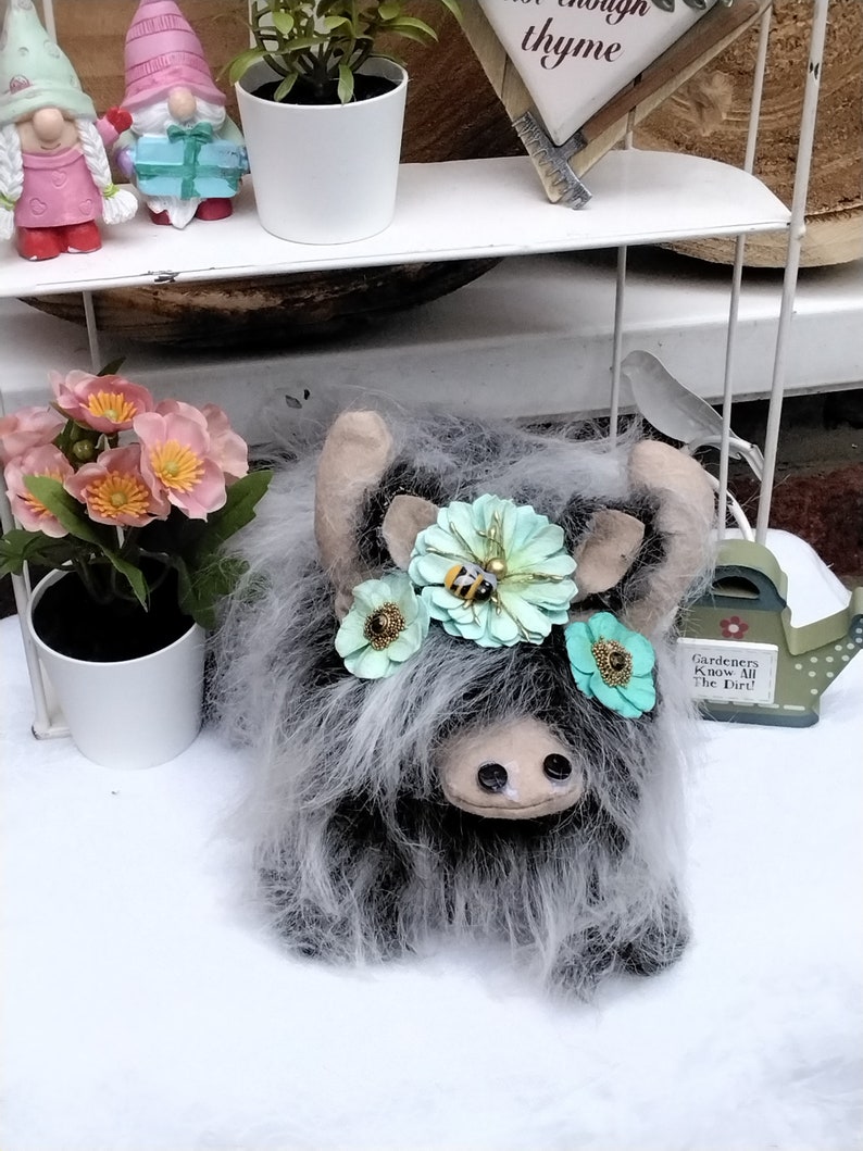 Grey Highland Cow Gonk Ornament, Highland Cow Gnome, Scottish Cow ...