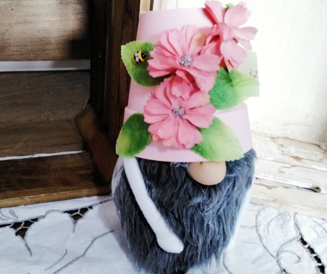 Coral Pink Flower Pothead Gnome, Pot Head Gonk With Pink Flowers ...