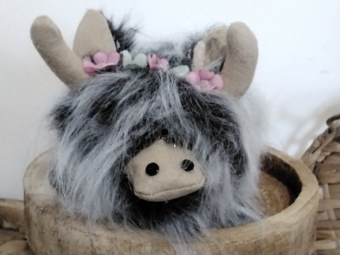 Grey and Pink Long Haired Highland Cow Gnome, Grey Highland Cow Gonk ...