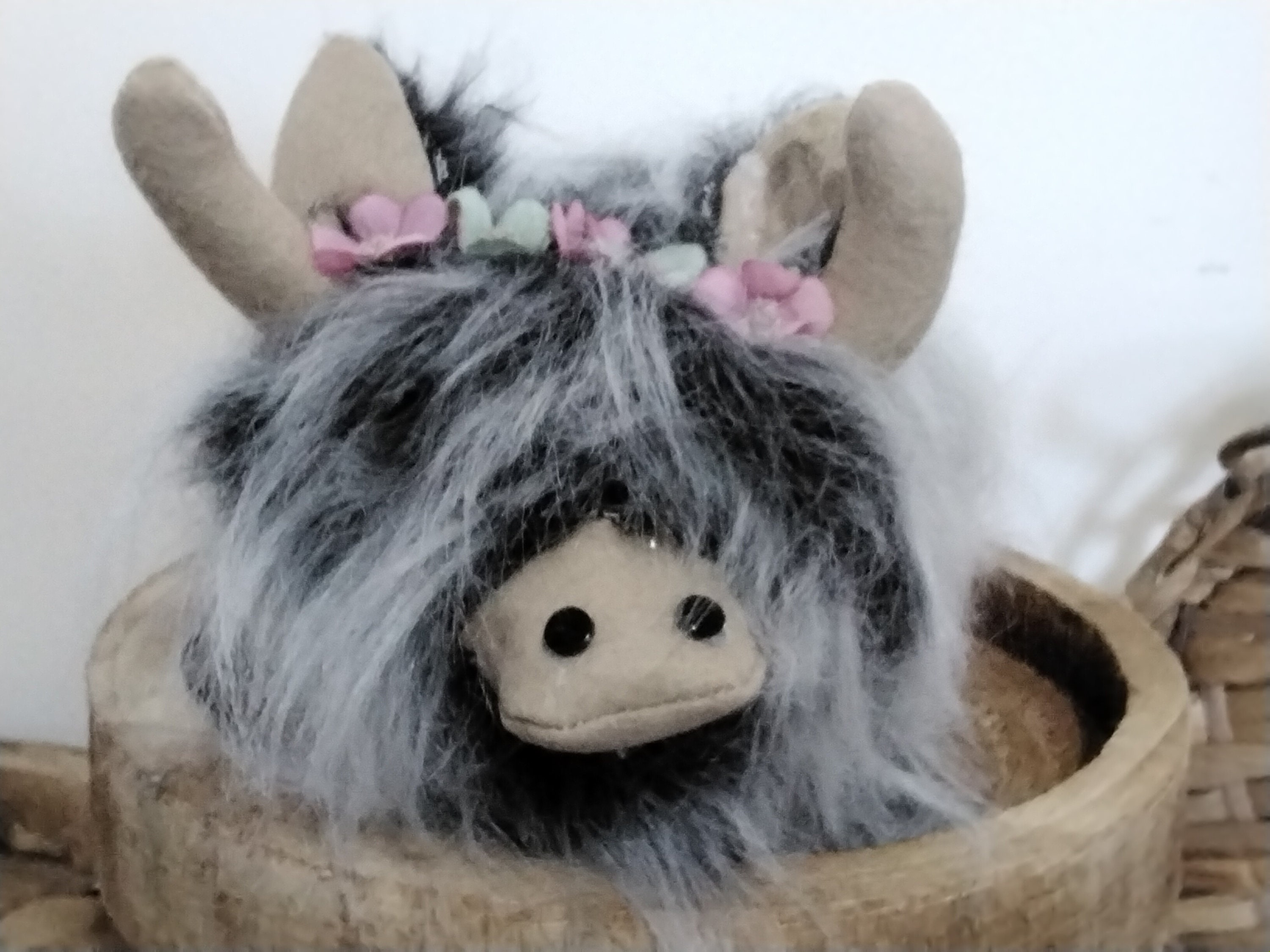 Grey and Pink Long Haired Highland Cow Gnome, Grey Highland Cow Gonk ...