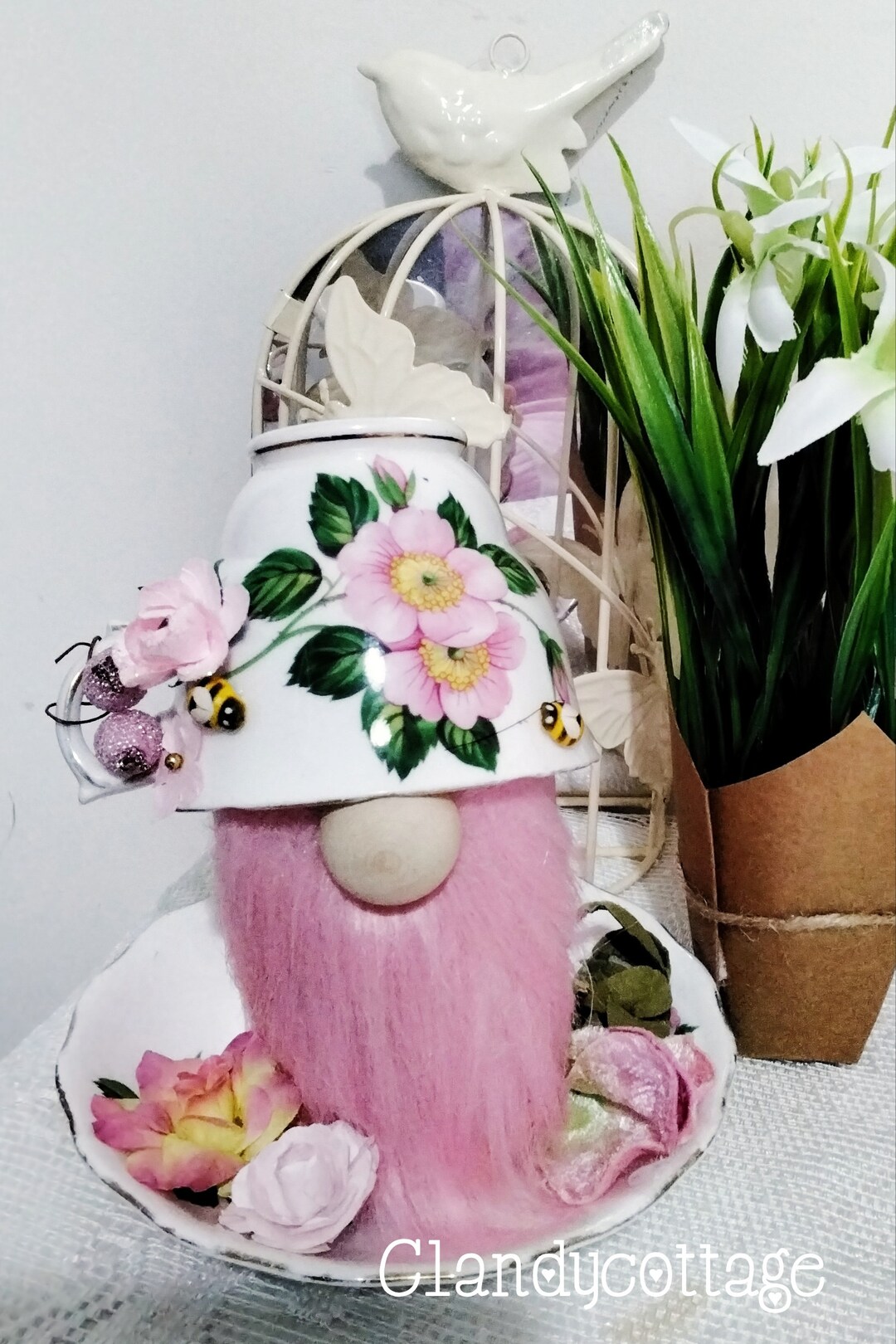Pink Rose Teacup Gonk, Vintage Teacup Gnome With Pink Roses - Etsy