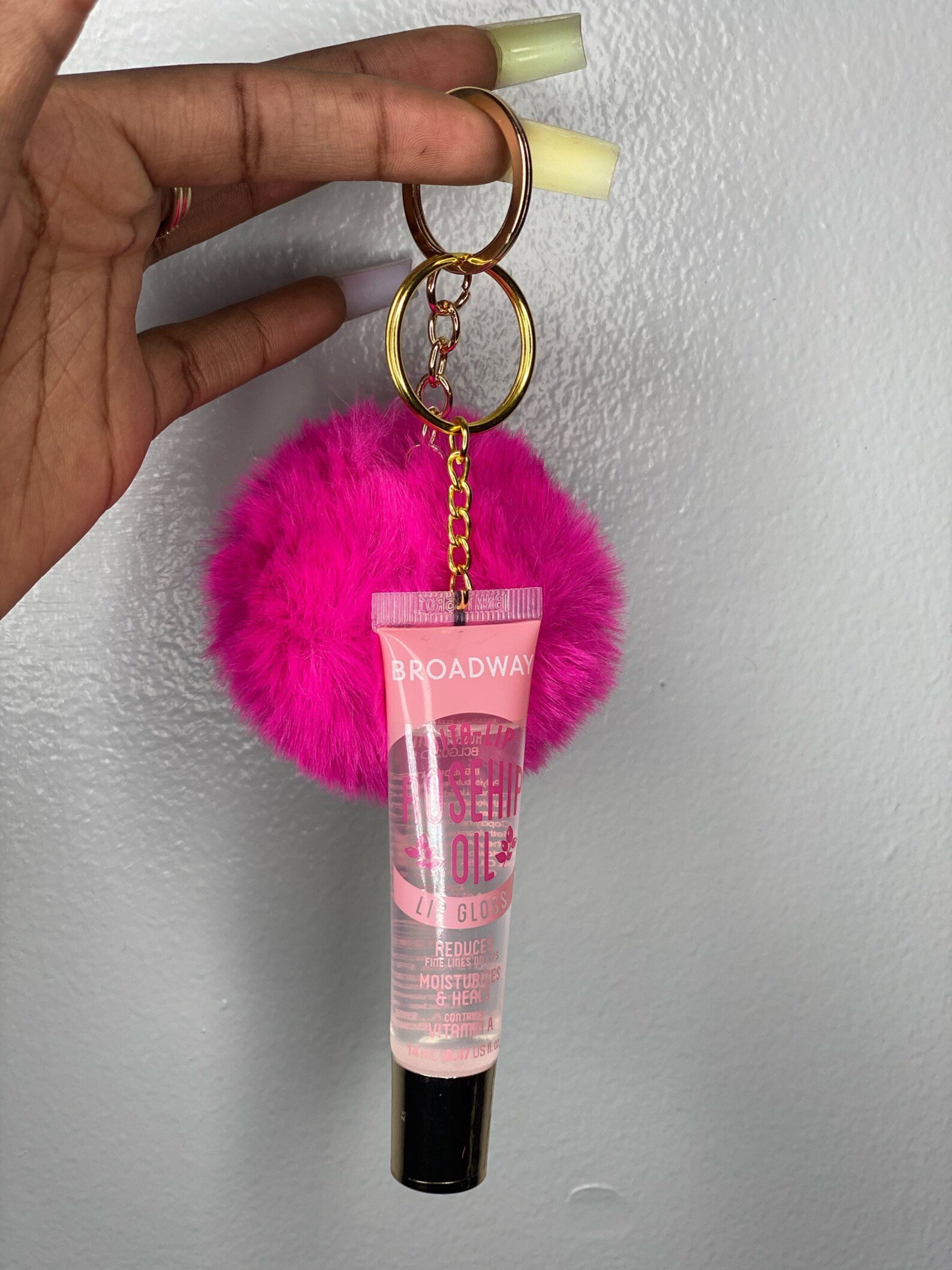 Customized Lip Gloss and Pom Pom Keychain Set | Etsy