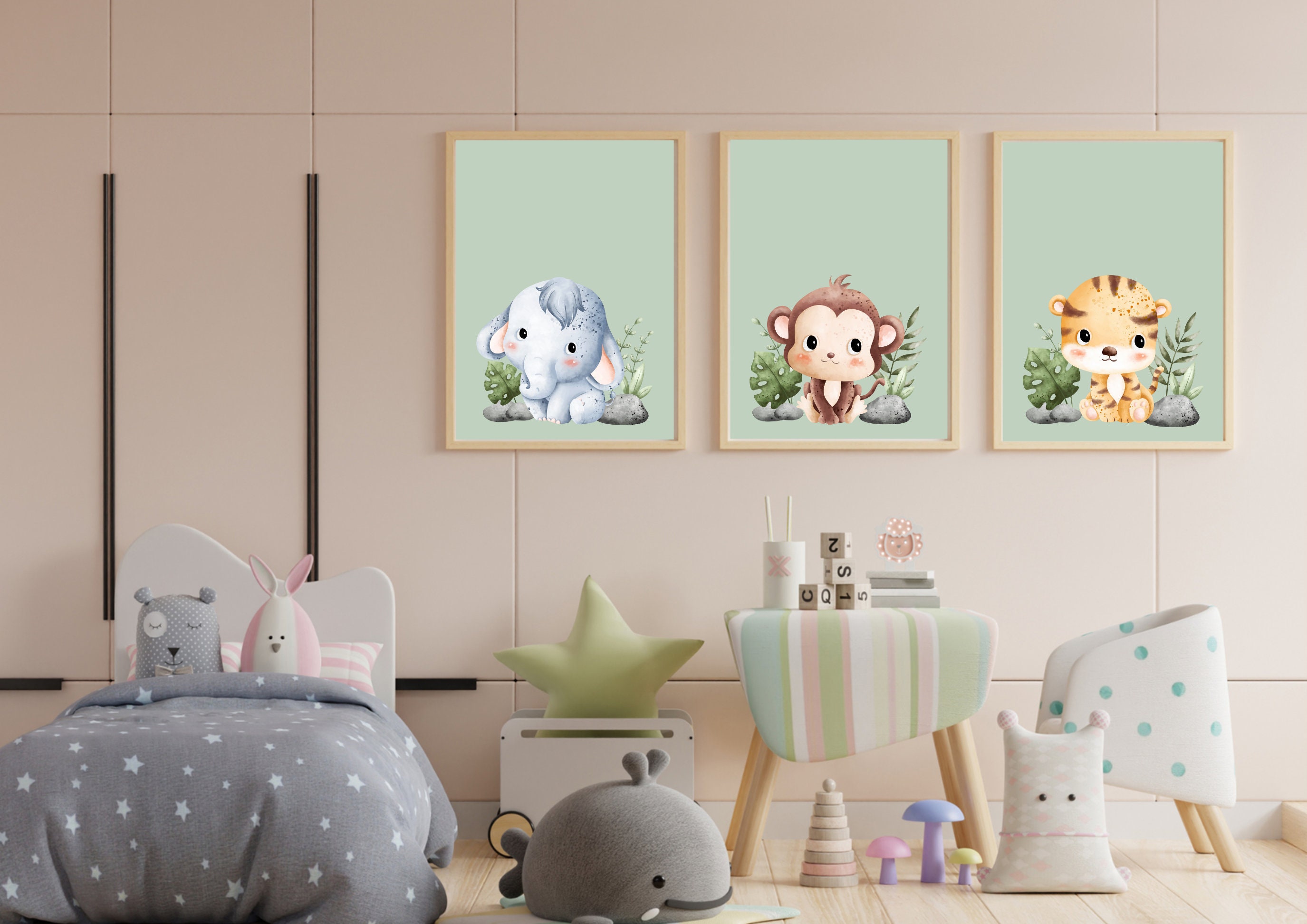 Boho Green Jungle Animals Nursery Decor 12 Prints for Boys - Etsy