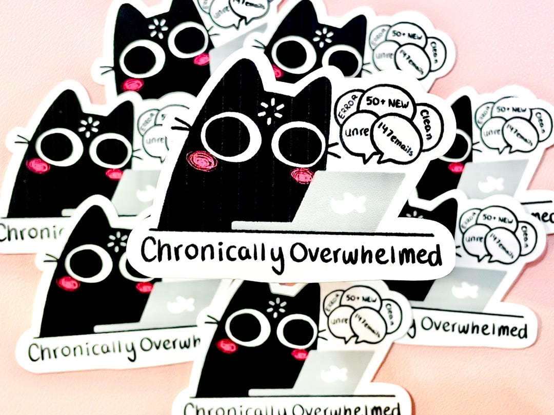 Chronically Overwhelmed Black Cat Sticker - Water Resistant 3in - Etsy